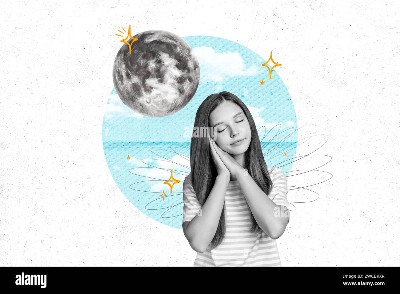 Horizontal contemporary photo collage of charming sweet sleeping little ...