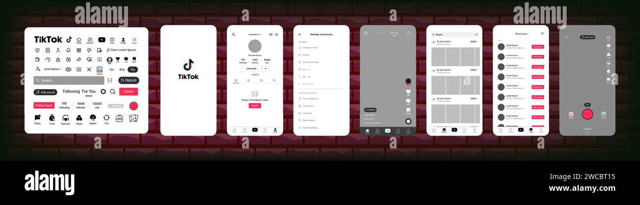 Tik Tok design. Set Tik Tok screen social media and social network ...