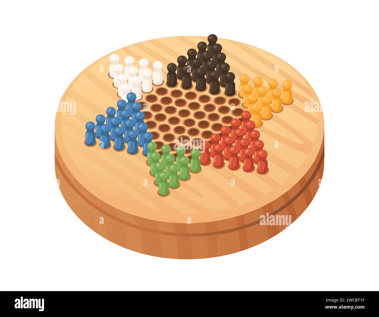 Chinese checkers with round wooden board vector illustration isolated ...