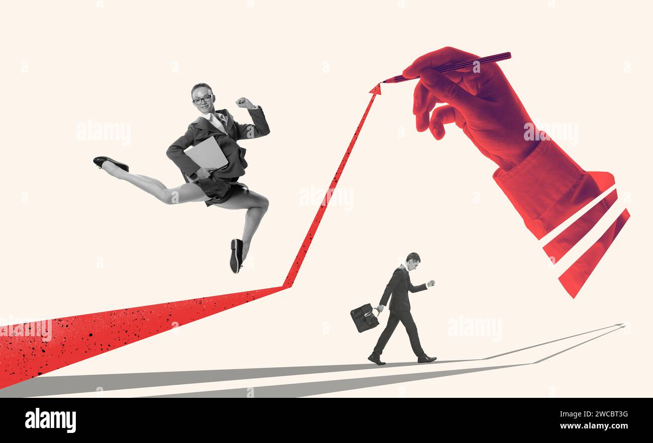 Success and failure. Design showing ambitious young woman, employee ...