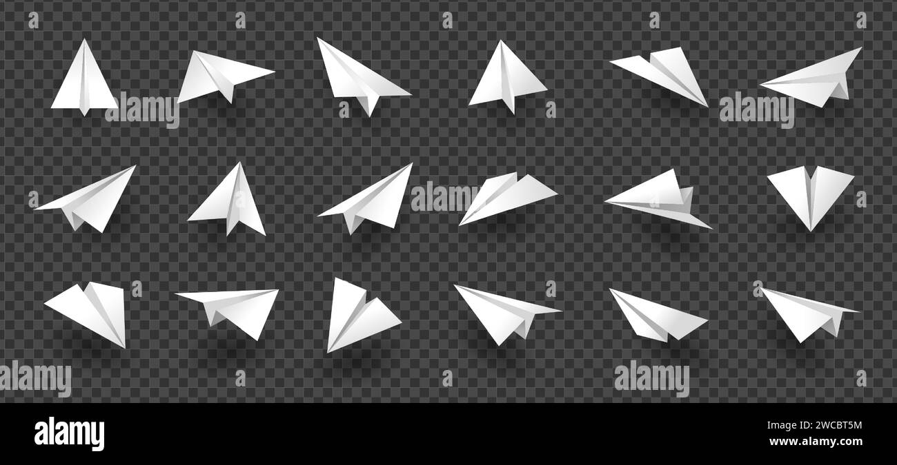 Paper planes. Folded origami air crafts, white abstract origami symbols ...