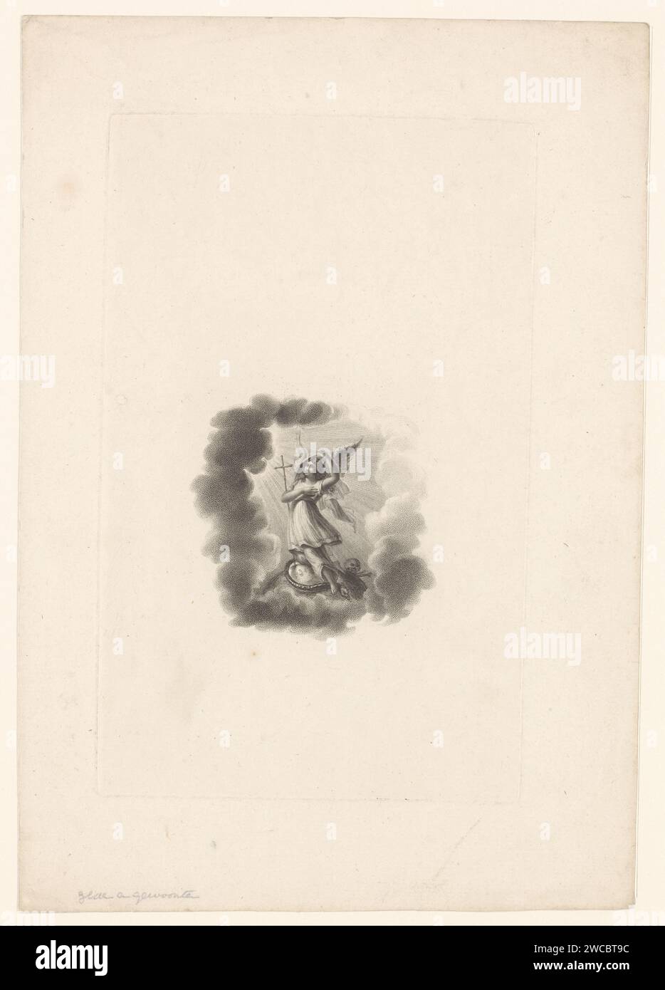 Engel tramples a snake, Unknown, 1750 - 1850 print paper etching the ...