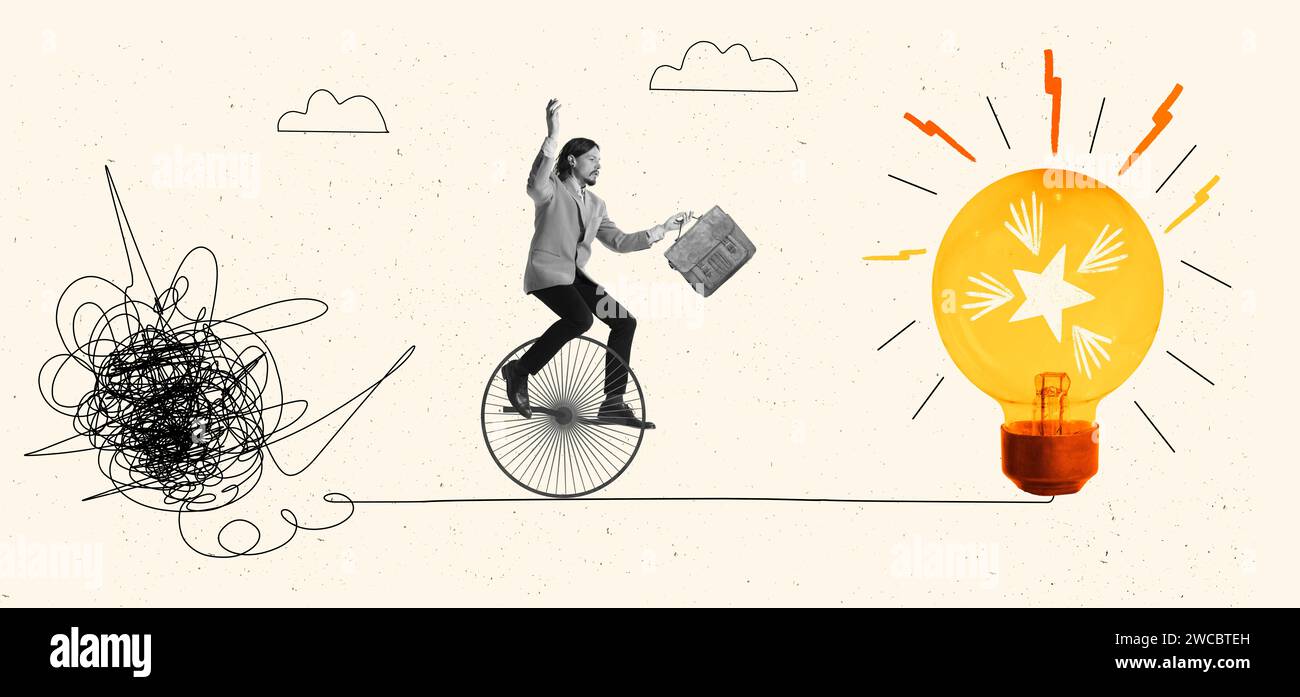 Overcoming difficult situation. Young man, employee moving from tangled ...