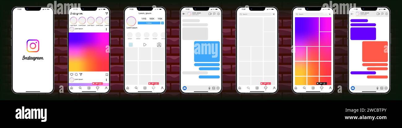 Instagram design. Set instagram screen social media and social network interface template ...