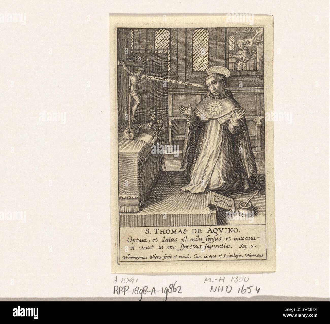 H Thomas van Aquino prayt for a Crucifix, Hieronymus Wierix, 1563 ...