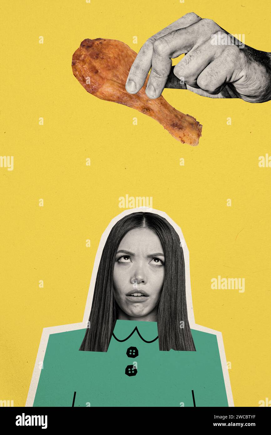 Vertical collage picture of unsatisfied black white colors girl look ...