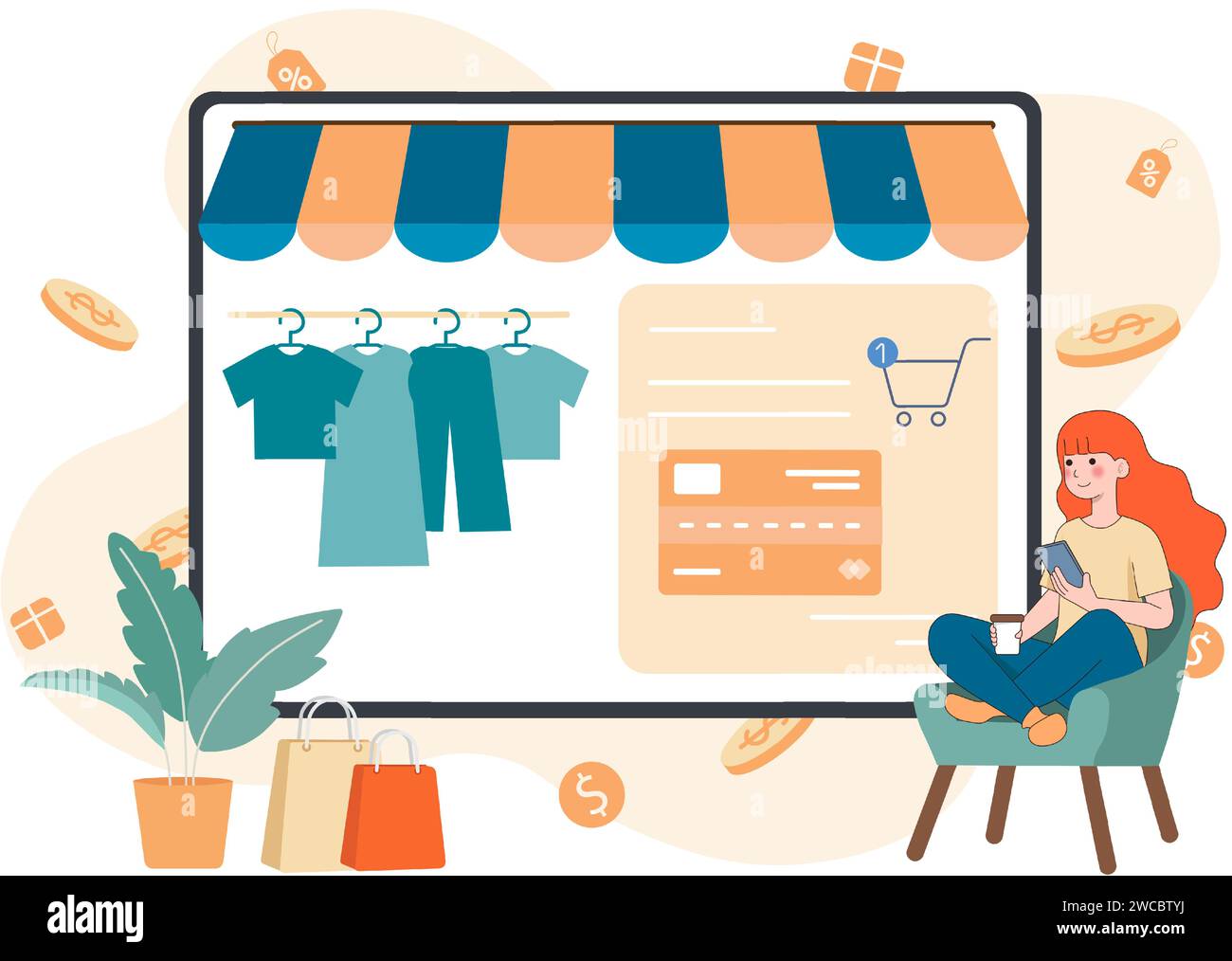 Online banking beautiful woman pay Cut Out Stock Images & Pictures - Alamy