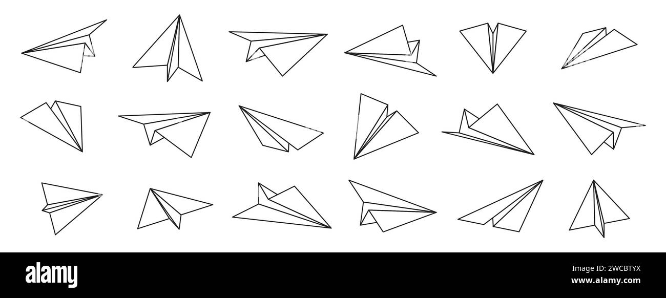Paper planes icons. Folded origami aircraft, plane top and bottom ...
