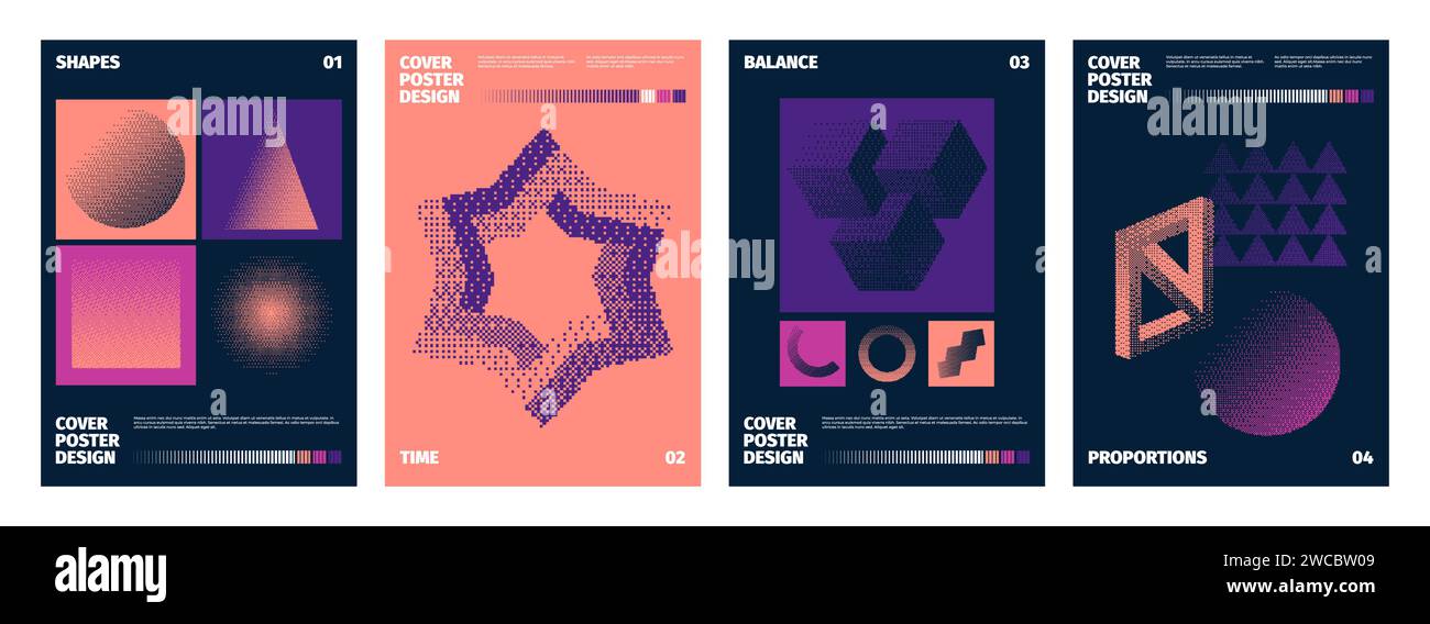 Pixel Dither Posters Abstract Minimalistic Shapes With Glitch And Noise Effects Vector 90s