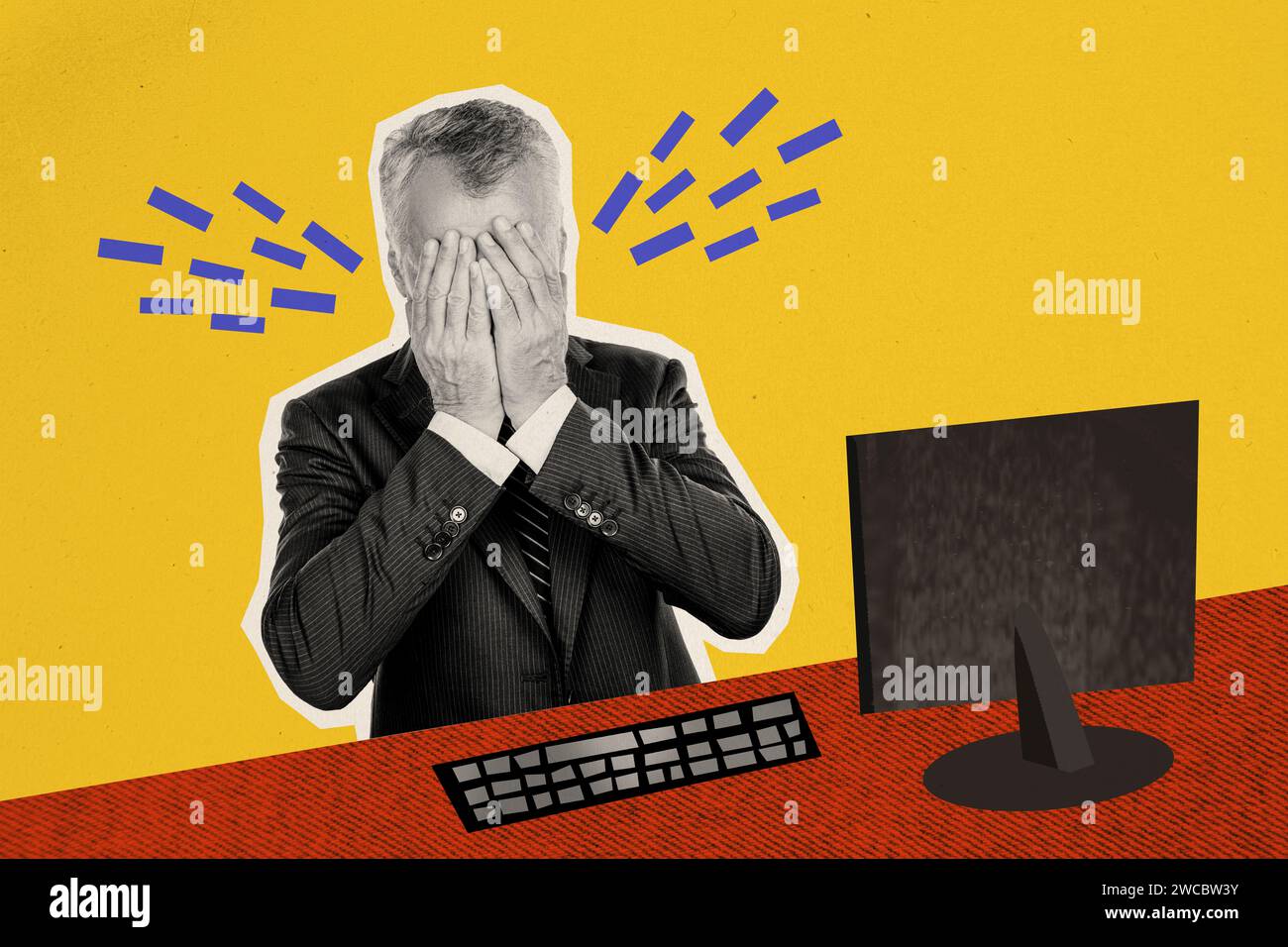 Creative composite illustration photo collage of stressed unhappy ...