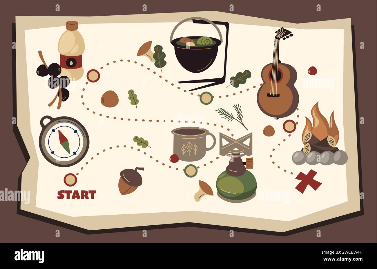 Camping route map. Doodle guidance for hiking and trekking on mountain ...