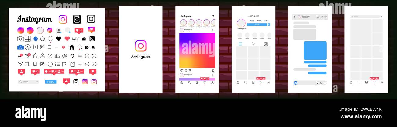 Instagram design. Set instagram screen social media and social network ...