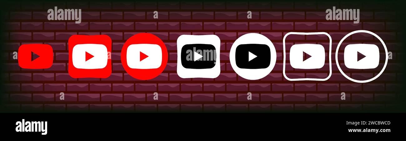 Collection of different YouTube icons. Social media logo. Line art and ...