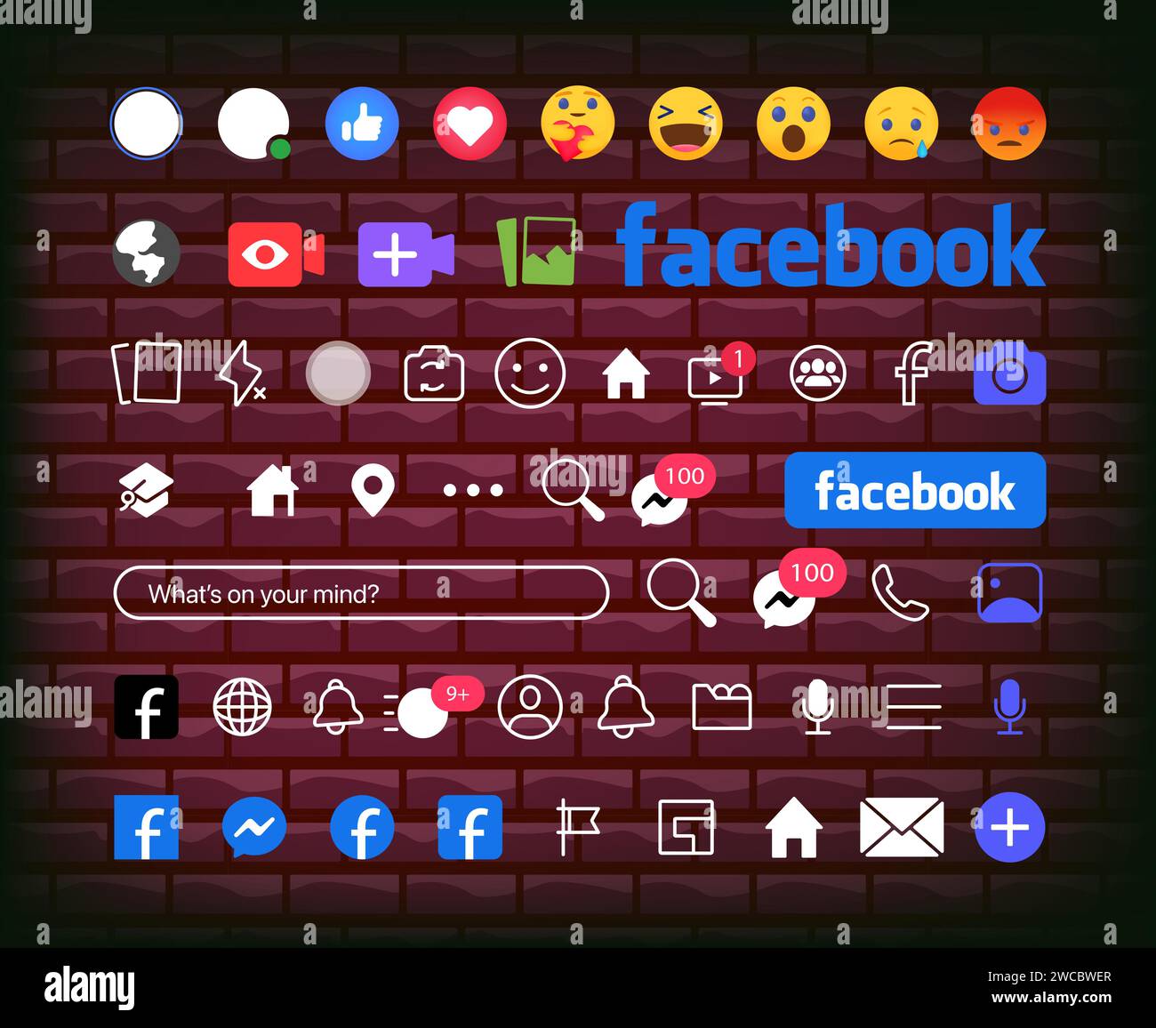 Facebook button icon. Set screen social media and social network ...