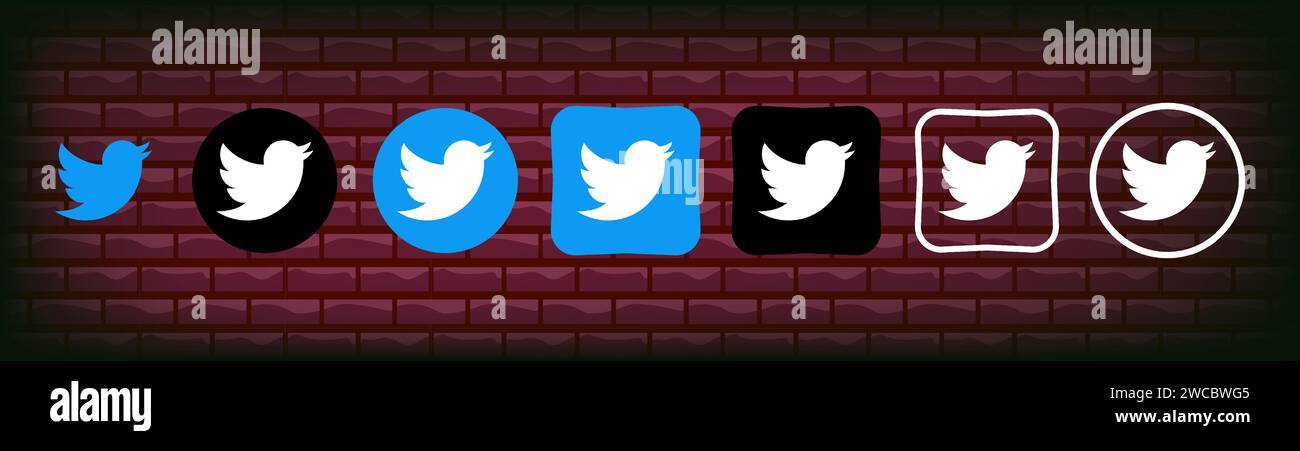 Collection of different Twitter icons. Social media logo. Line art and ...
