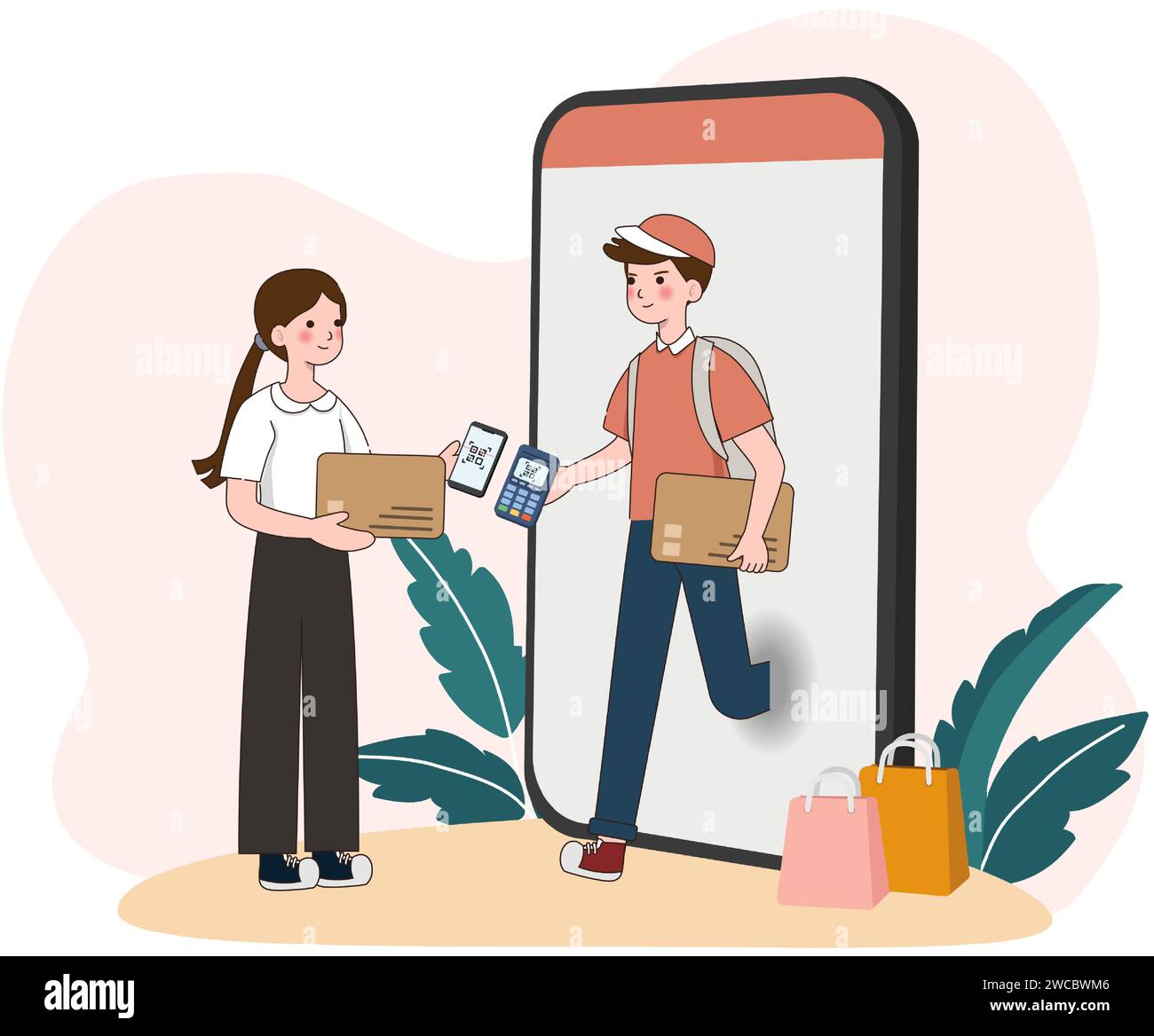 Postman worker scanning package Stock Vector Images - Alamy