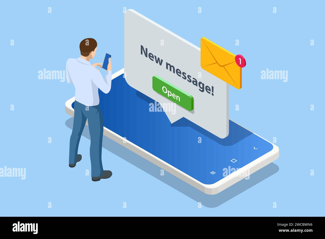 Isometric Reminder Concept. Smartphone with Alarm Clock Reminder ...