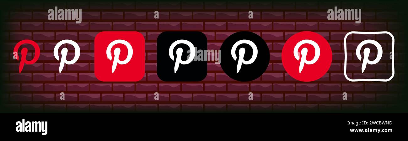 Collection of different Pinterest icons. Social media logo. Line art ...