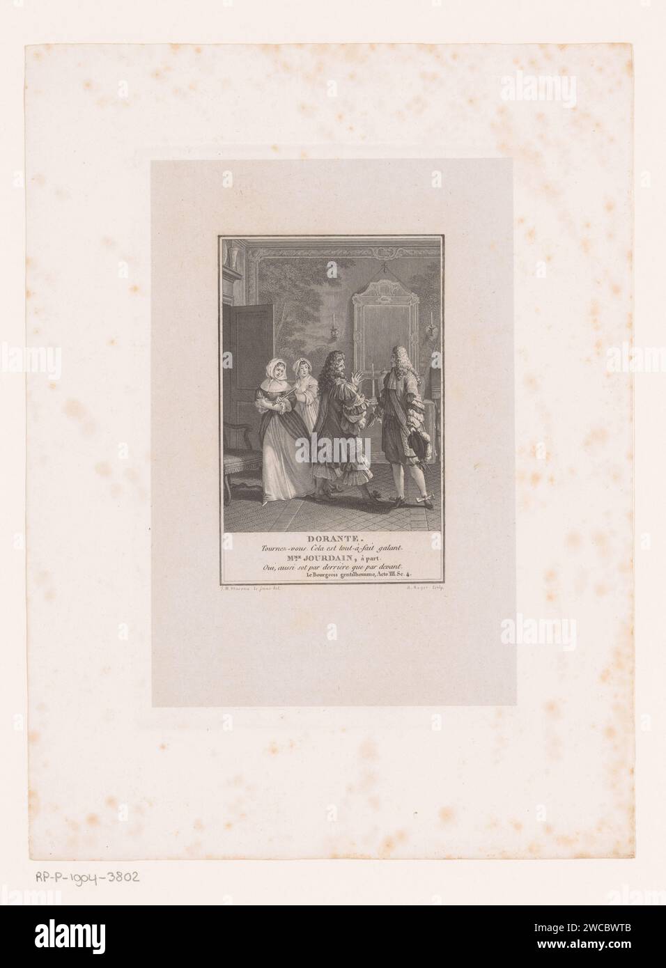 Interior with two noblemen in conversation, left two women, Barthélémy ...
