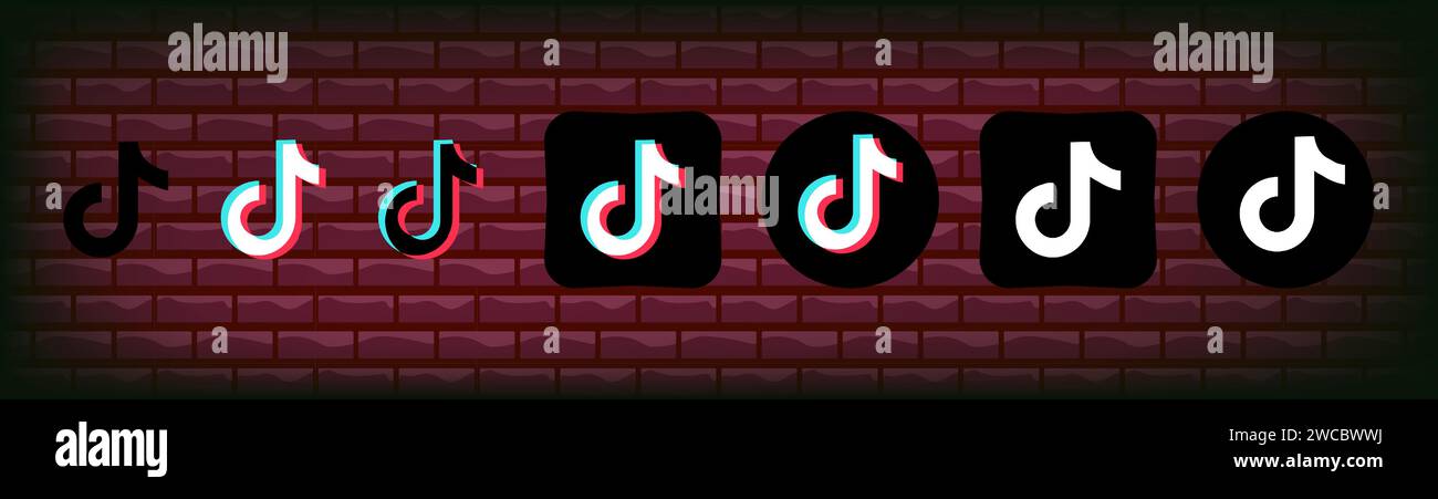 Collection of black Tik Tok icons. Social media logo. Line art and flat ...