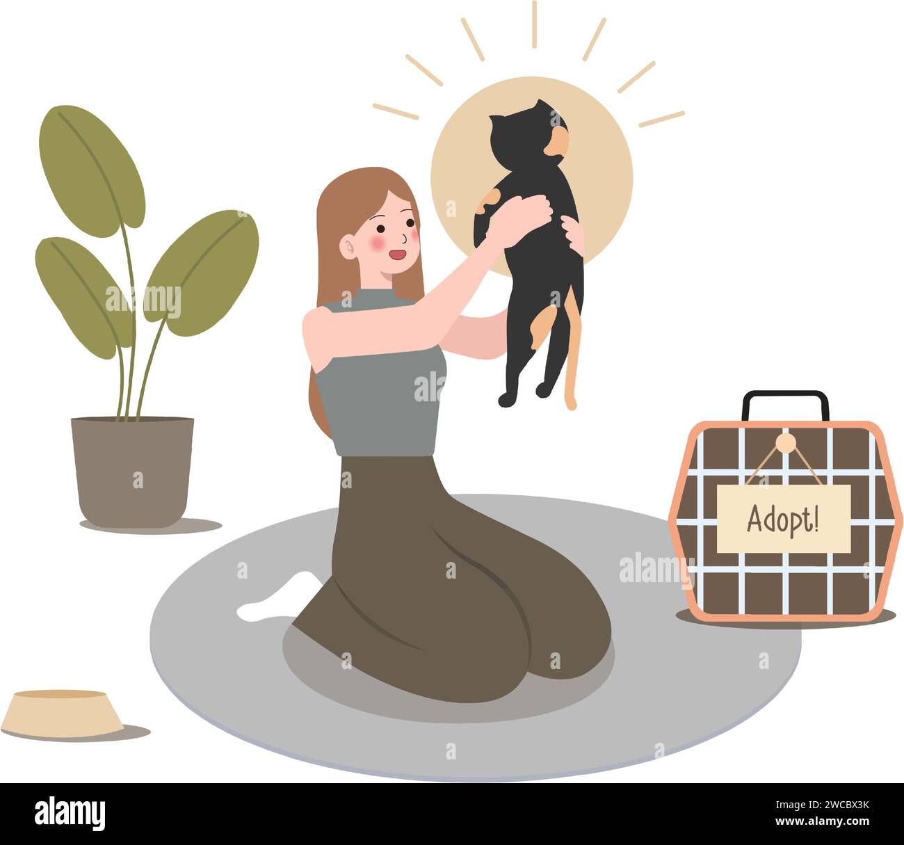 Happily cuddling beloved cat, Experiencing joy and comfort of pet ...