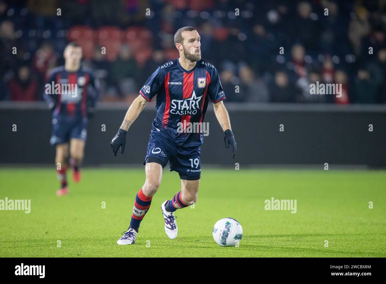 Rocourt, Belgium. 12th Jan, 2024. Benjamin Lambot (19) of FC Liege ...