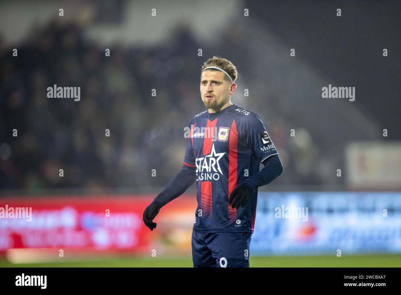 Rocourt, Belgium. 12th Jan, 2024. Adriano Bertaccini () of FC Liege ...