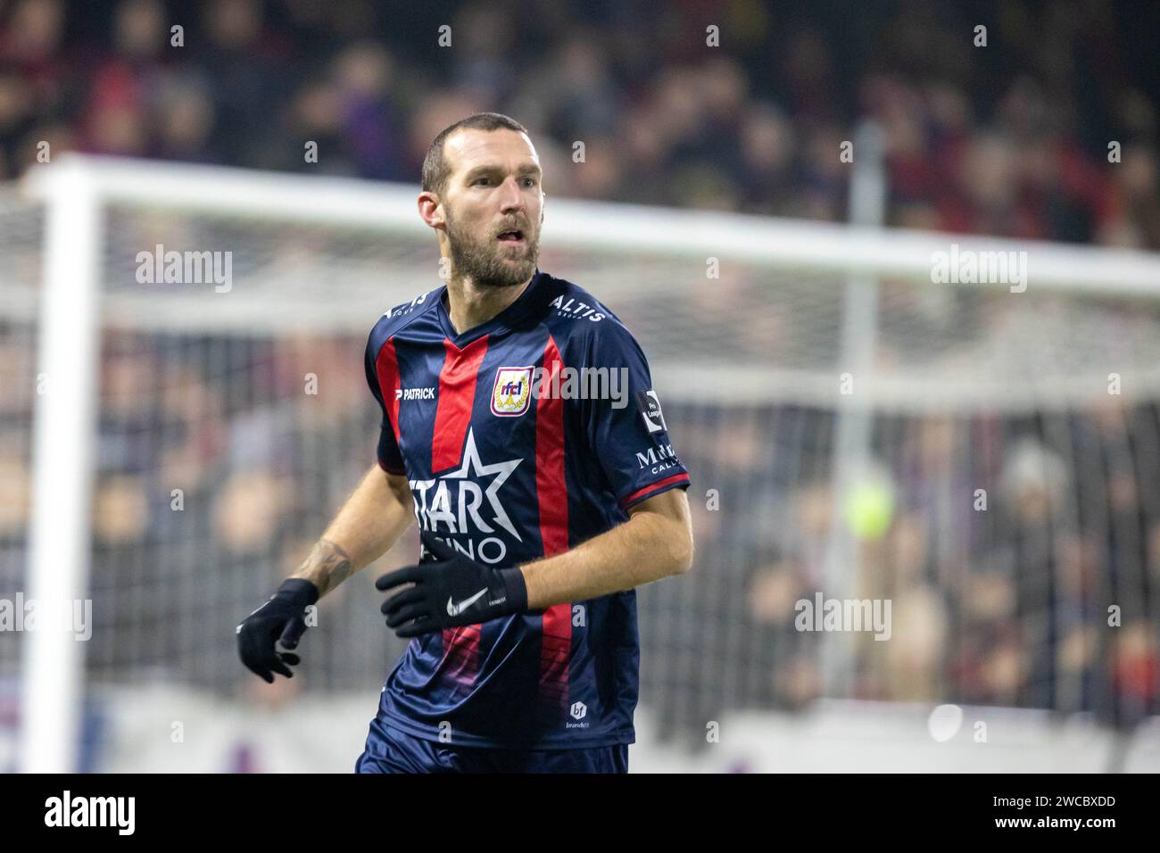 Rocourt, Belgium. 12th Jan, 2024. Benjamin Lambot (19) of FC Liege ...