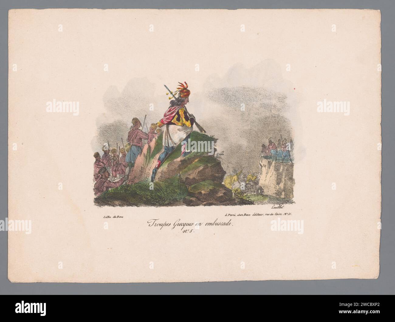 Greek troops in ambush, Karl Loeillot -Hartwig, 1829 - 1835 print Paris ...