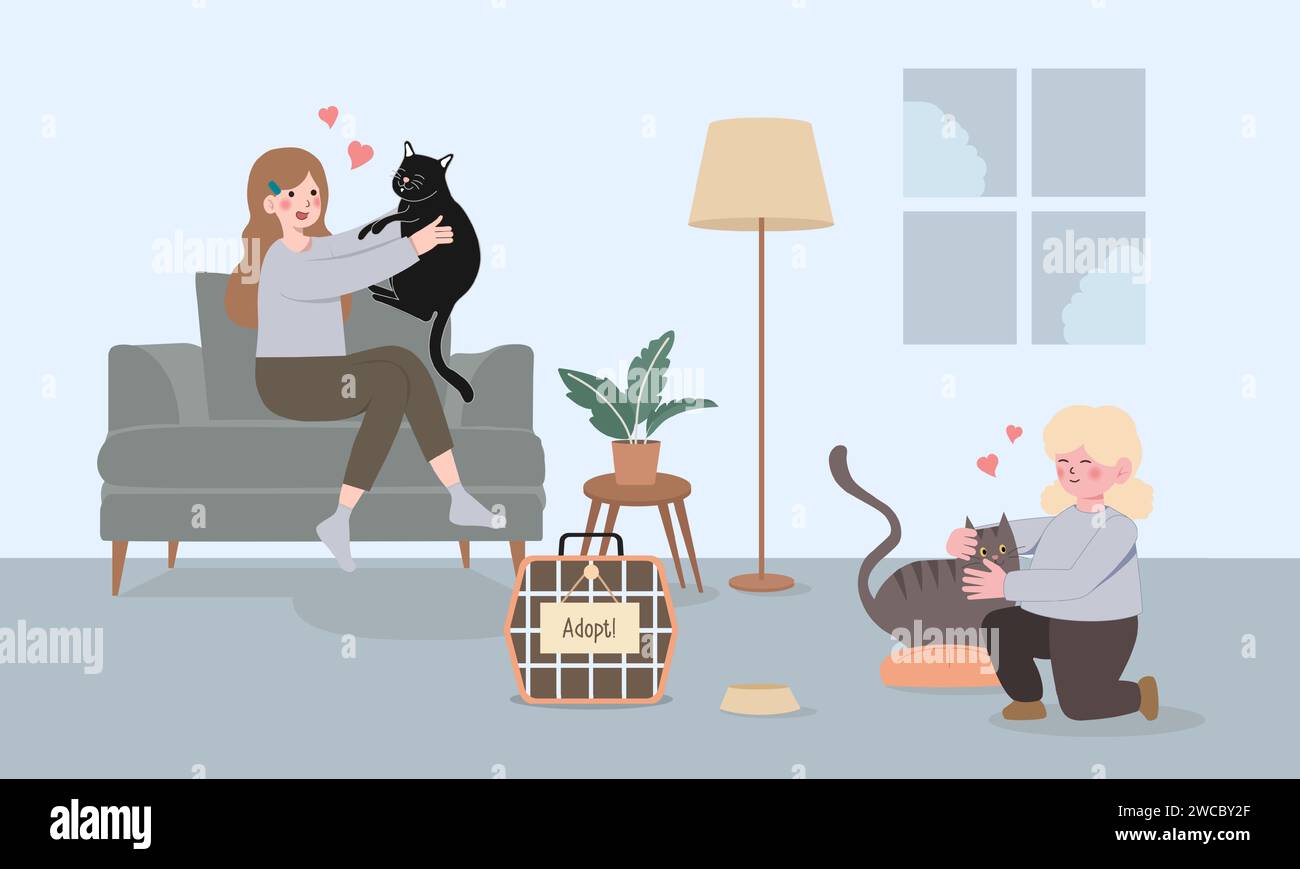 Happily cuddling beloved cat, Experiencing joy and comfort of pet ...