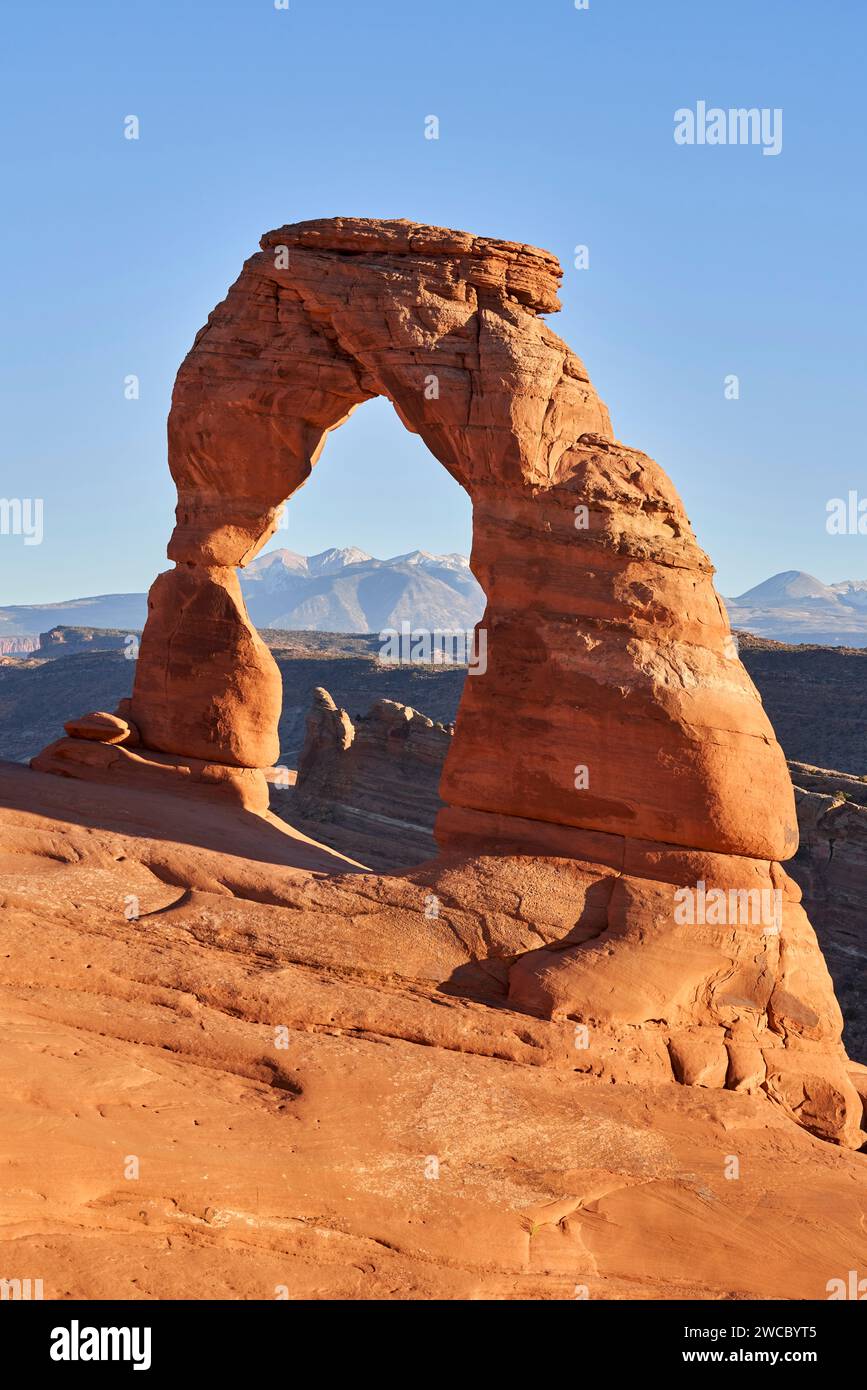 The delicate arch in Arches national park is 52 feet tall, and is a ...