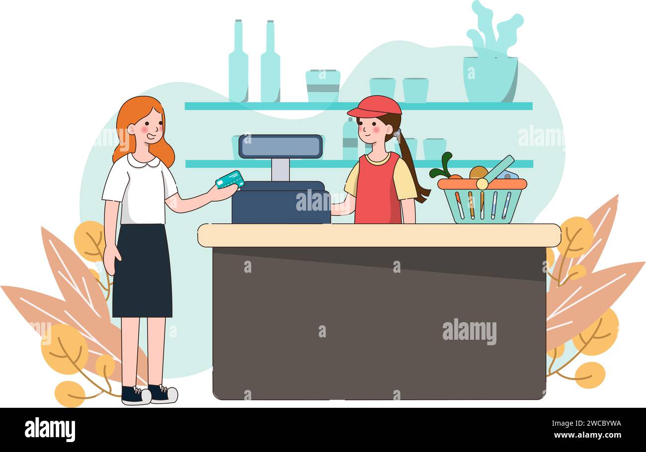 Customer pay with credit card and POS terminal in shop. Cashless ...