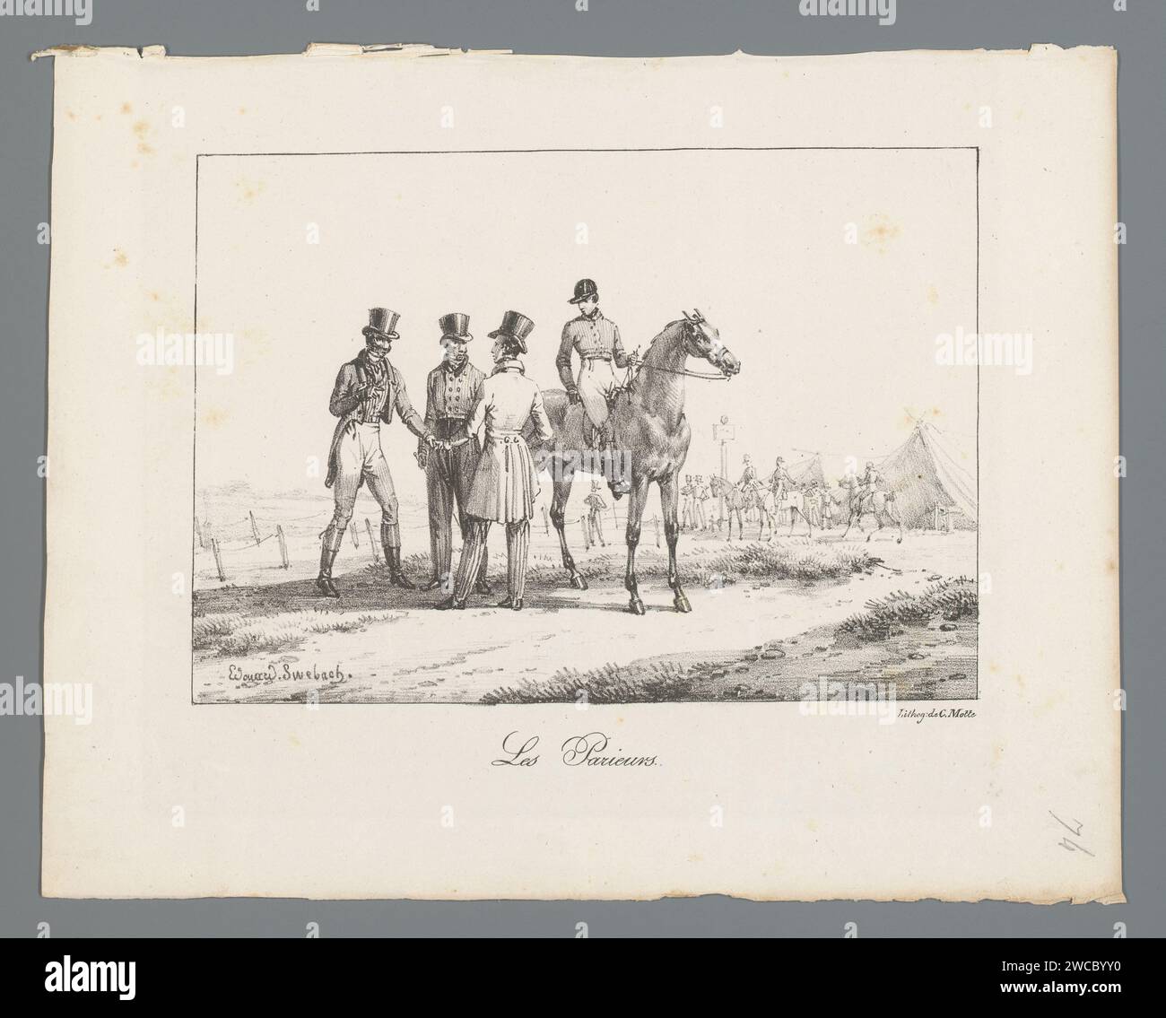 Men bet during the horse racing, Bernard Édouard Swebach, 1823 print ...