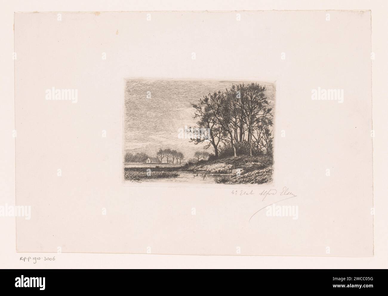 Landscape with trees on a hill on the water, Alfred Elsen, 1860 - 1910 ...