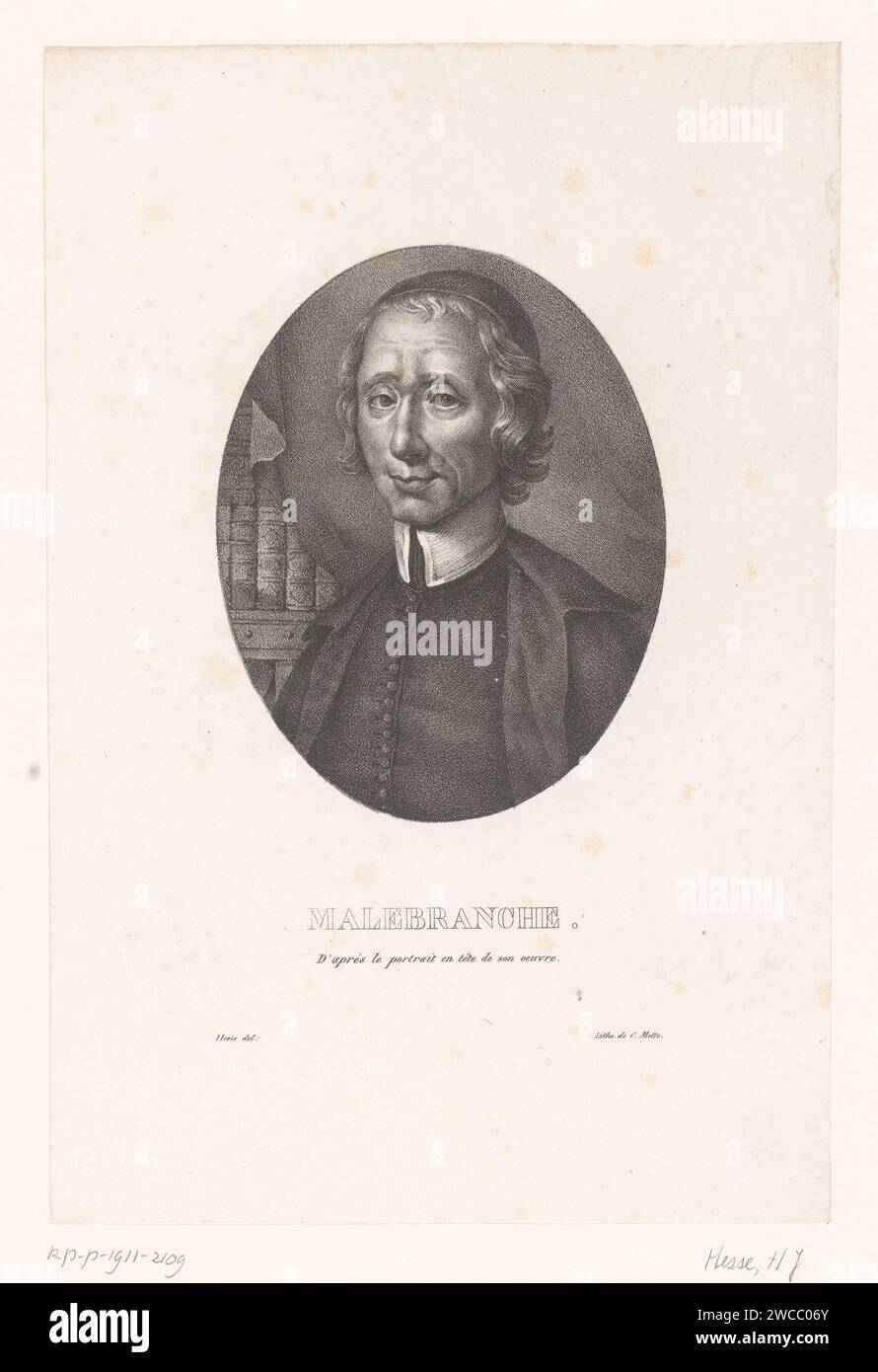 Portret van Nicolas Malebranche, Henri Joseph Hesse, c. 1823 - C. 1826 ...
