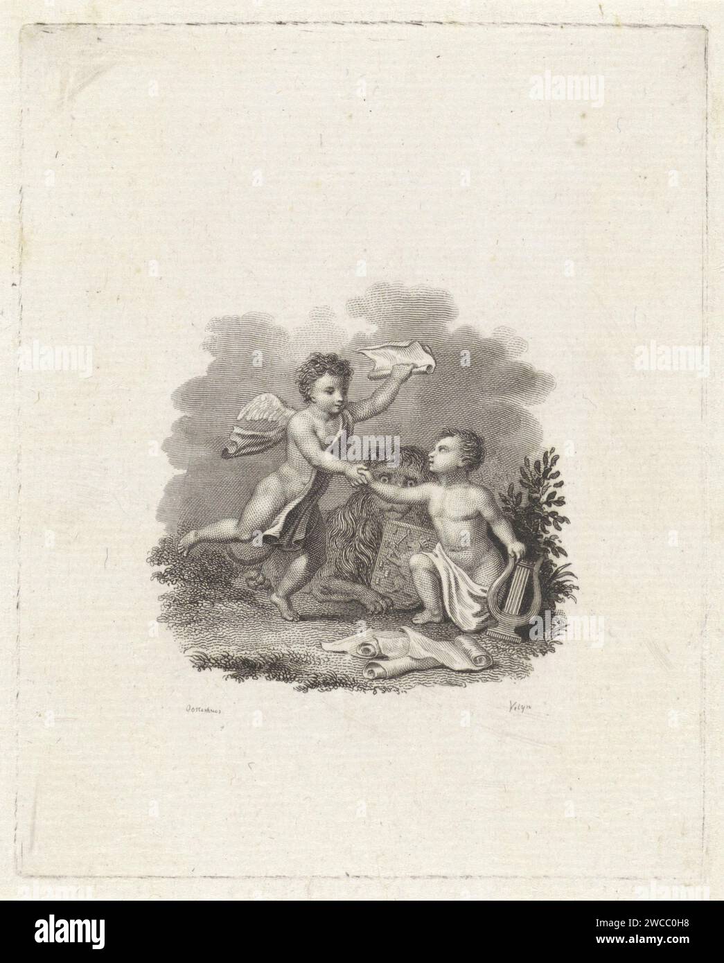 Two putti at Hollandse Leeuw, Philippus Velijn, After Haatje Pieters ...