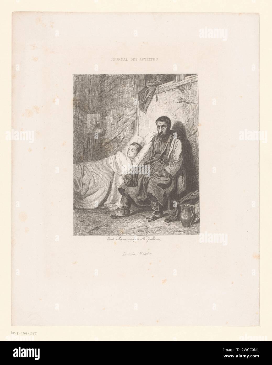 Man on a chair next to a sleeping child, Emile manceau, after Alexandre ...
