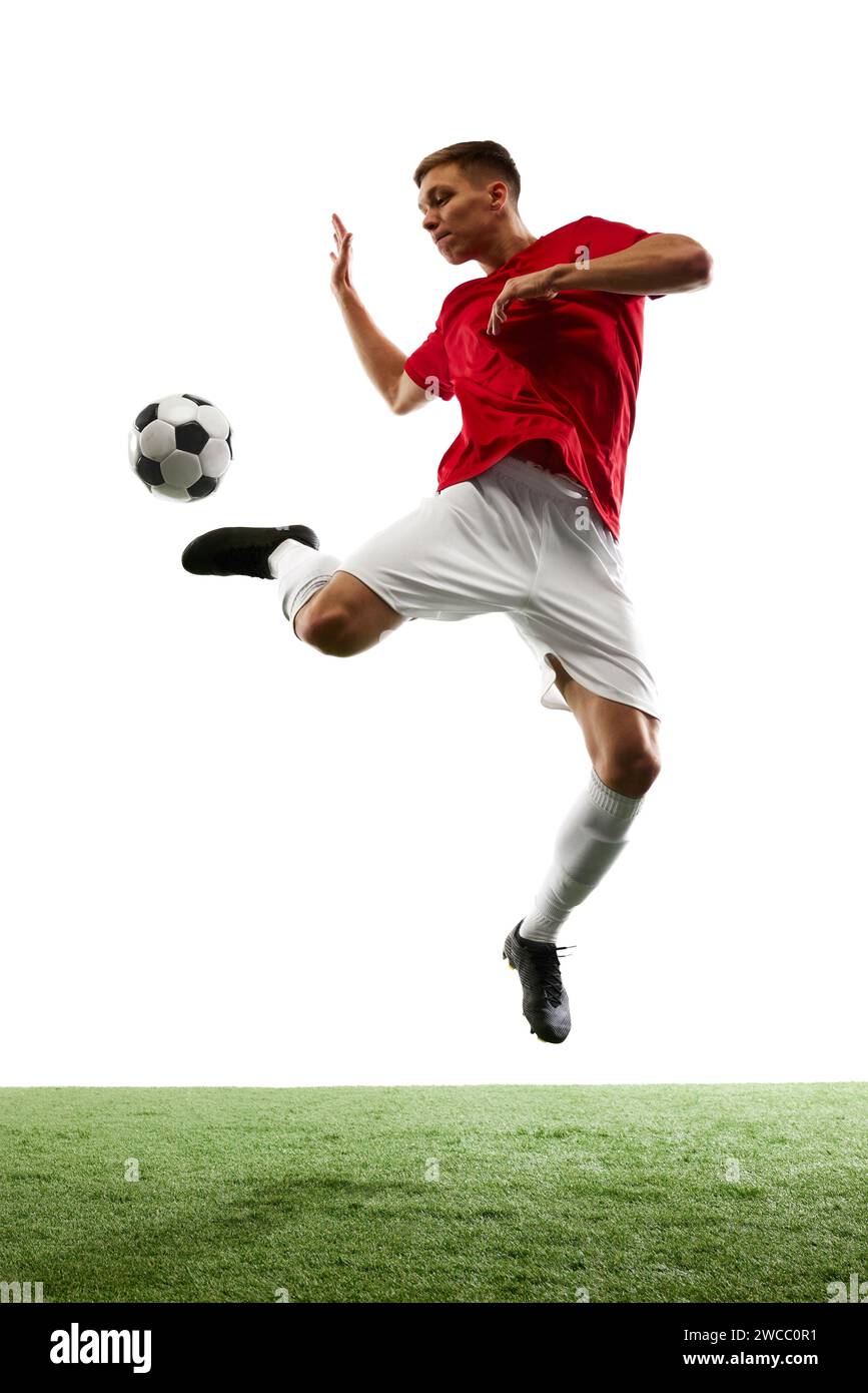 Airborne Brilliance. Dynamic portrait of professional football player ...