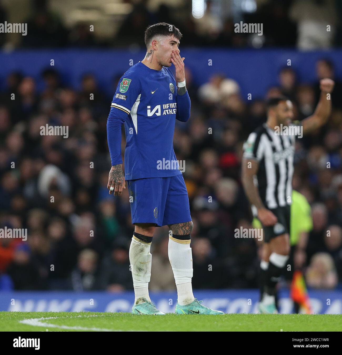 Enzo Fernandez of Chelsea looks disappointed & dejected. - Chelsea v ...