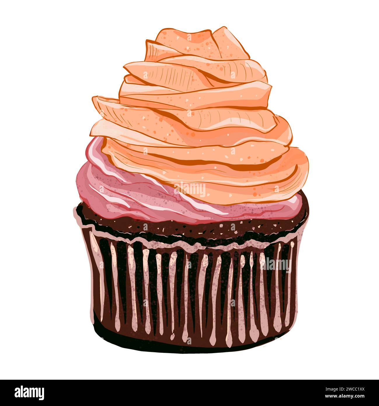 Festive cupcake with cream. Realistic style. Hand drawn illustration ...