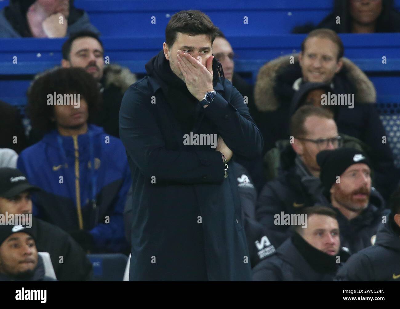 Mauricio Pochettino Manager of Chelsea looks disappointed & dejected ...