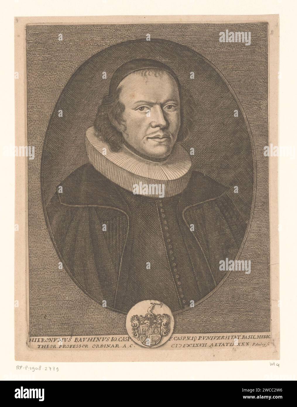 Portret van Jerome Bauhin, Peter Aubry (3), 1667 print Strasbourg ...