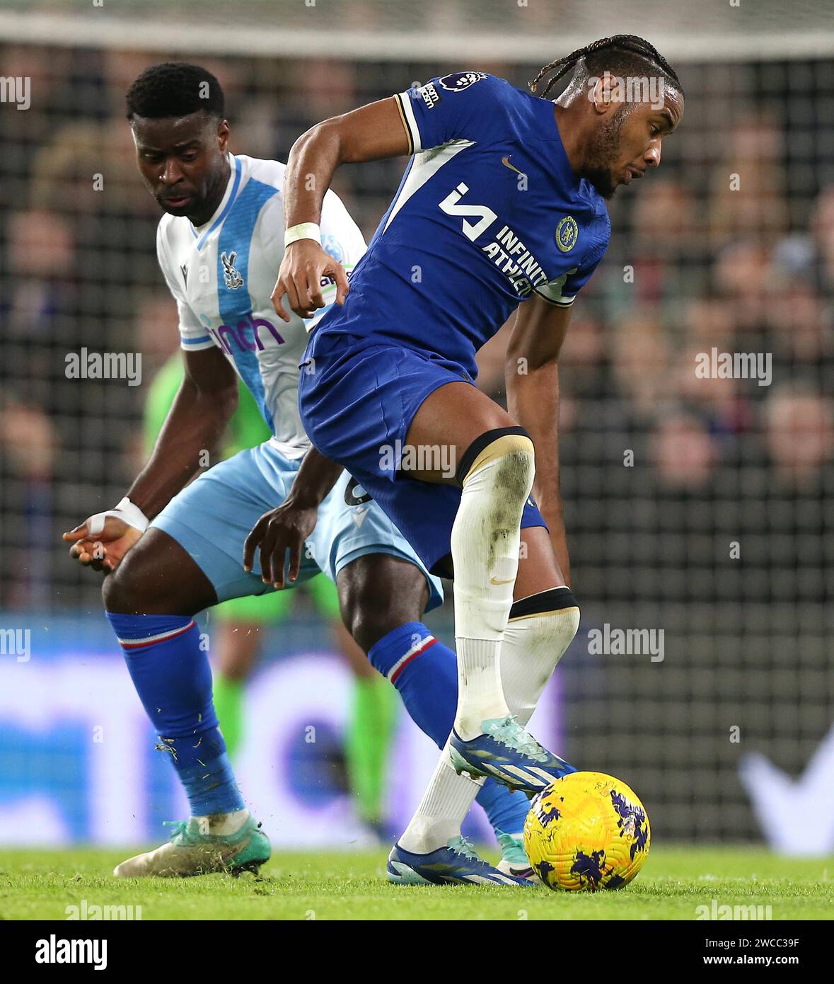 Christopher Nkunku of Chelsea battles Marc Guehi of Crystal Palace ...