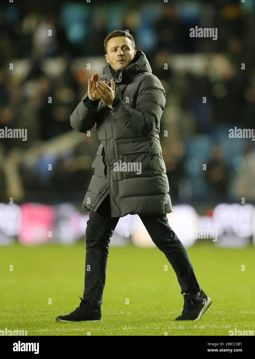 Joe Edwards Manager of Millwall applauds the Millwall fans after the ...