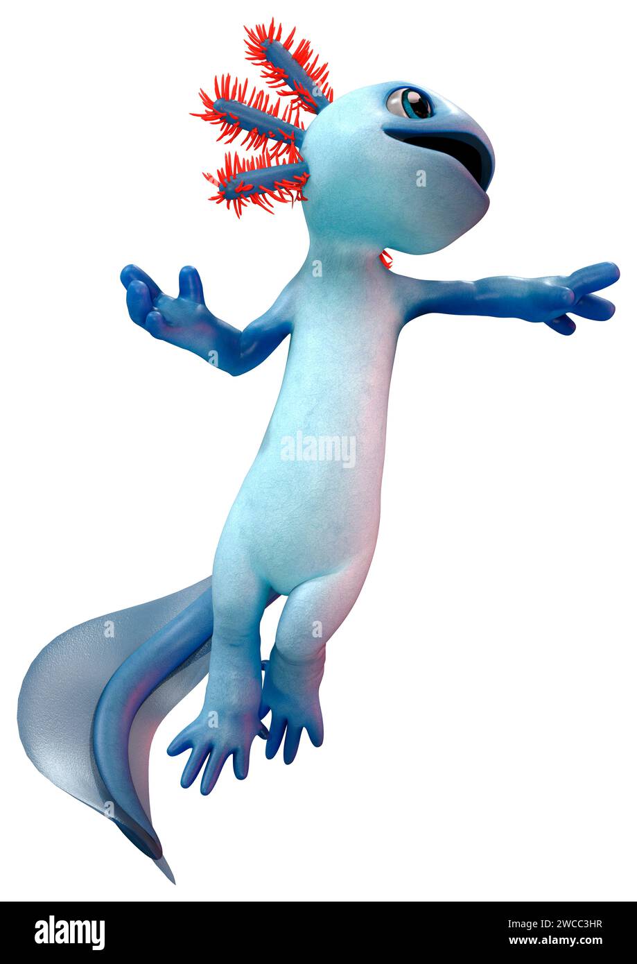 3D rendering of a cute blue toon axolotl isolated on white background ...
