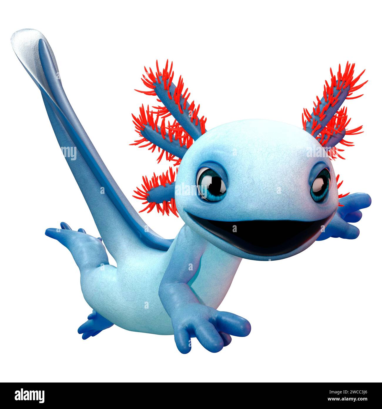 3D rendering of a cute blue toon axolotl isolated on white background ...