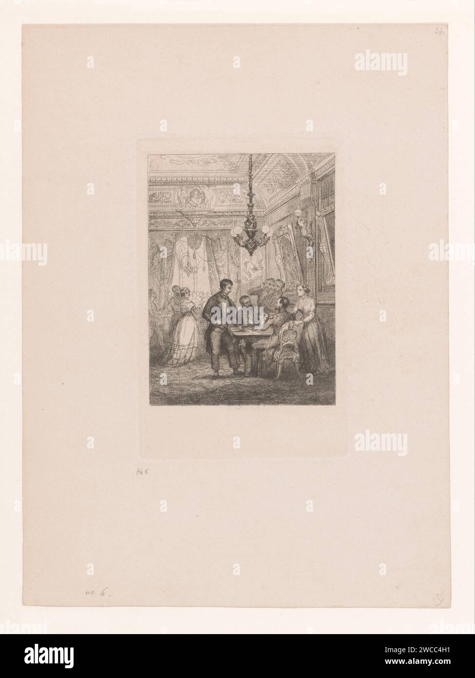 Salon with group card players at the table, Corneille Seghers, 1824 ...