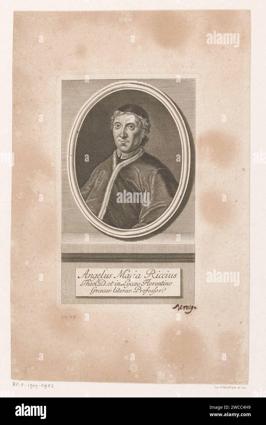 Portrait of Angelo Maria Ricci, Johann Martin Berbigeroth, 1747 print ...