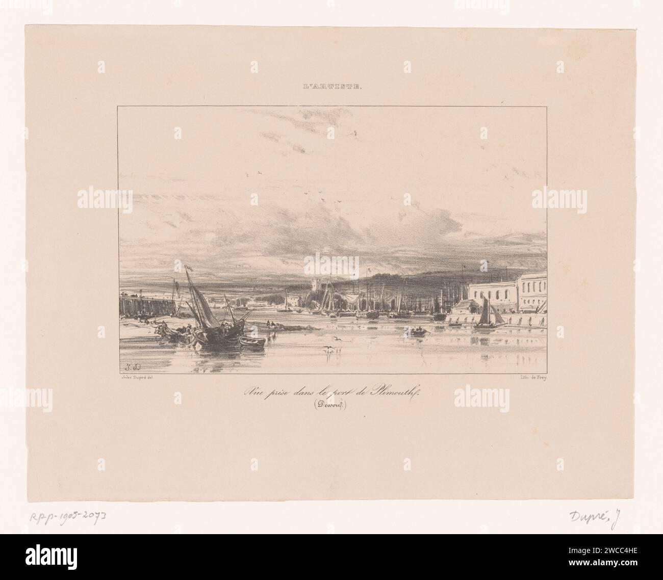 View of the port of Plymouth in Devon, Jules Dupré, 1836 print Paris ...