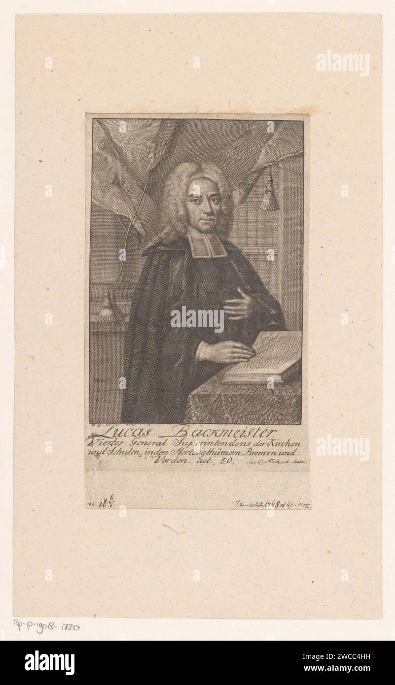 Portrait of Lucas Bacmeister at the age of 50, Christian Fritzsch, 1757 ...